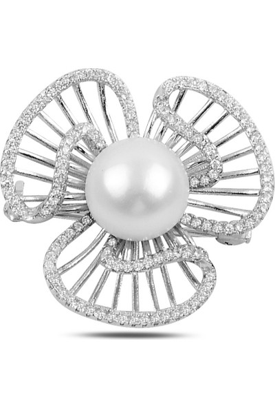 Silverlina Gümüş Inci ve Zirkon Taşlı Broş