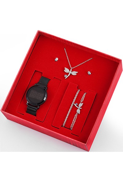 Ricardo Dokunmatik Kadın Kol Saati Kolye Bileklik Küpe Seti