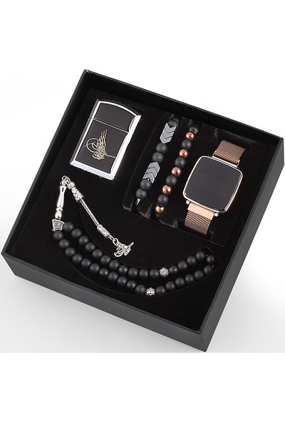 Ricardo Dokunmatik Erkek Kol Saati Çakmak Tesbih Bileklik Seti