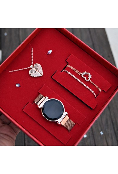 Ricardo Dokunmatik Kadın Kol Saati Kolye Bileklik Küpe Seti
