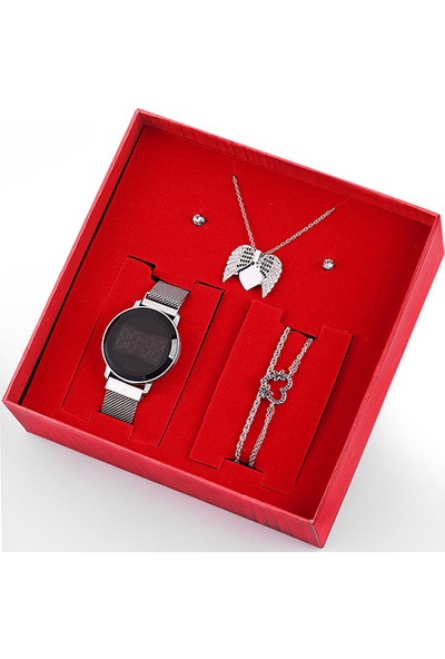 Ricardo Dokunmatik Kadın Kol Saati Kolye Bileklik Küpe Seti