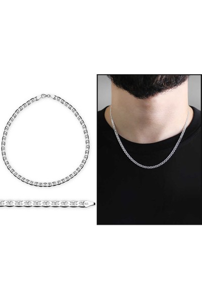 Trendcepte 925 Ayar 50 cm 80 Mikron Barlı Gümüş Erkek Zincir Kolye
