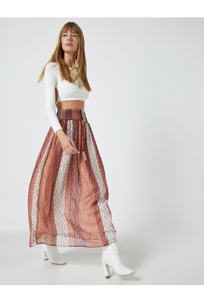 Koton Kadın Sifon Sal Desenli Uzun Etek