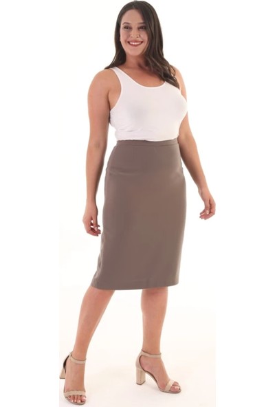 Elsin Butik Kadın Büyük Beden Arkası Kapalı Yırtmaçlı Kalem Etek FESB3024