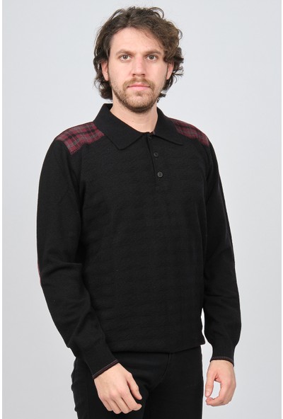 Desen Triko Erkek Polo Yaka Saf Yün Kazak 0246539 Siyah Desen Triko Erkek Polo Yaka Saf Yün Kazak 0246539 Siyah