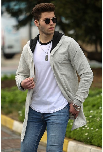 Madmext Gri Yırtık Detaylı Hırka 4093