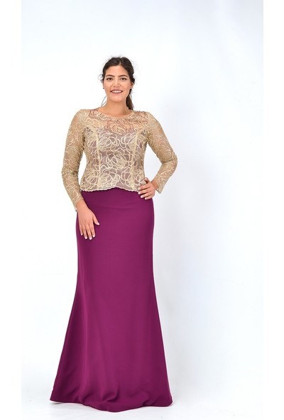 Gzn Kadın Fuşya/gold Büyük Beden Abiye Dantel Ikili Takım Gzn Kadın Fuşya/gold Büyük Beden Abiye Dantel Ikili Takım