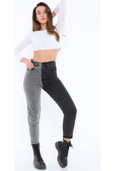 PodiumStar Yüksek Bel Iki Renkli Mom Jean Kot Pantolon PodiumStar Yüksek Bel Iki Renkli Mom Jean Kot Pantolon