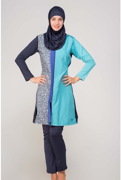 Alfasa 225 Desenli Pantolonlu Tesettür Mayo