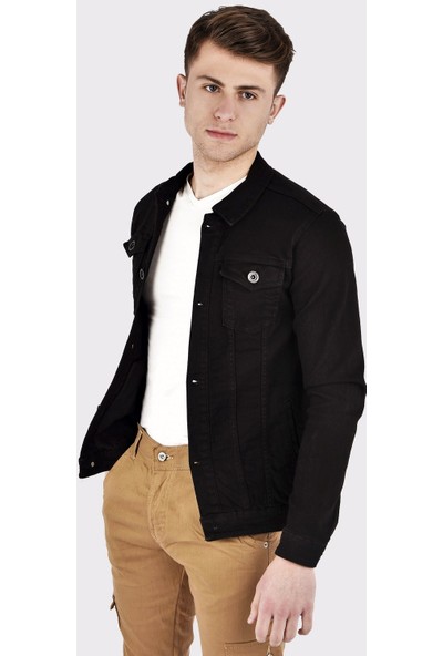 Lose Jeans Siyah Cepli Erkek Kot Ceket