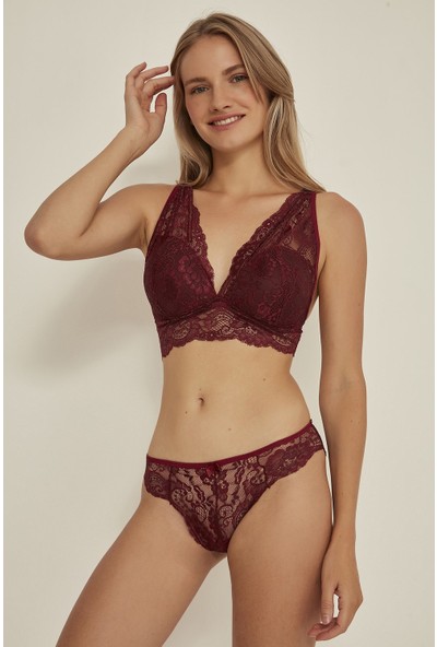 C&City 7105 Kadın Kaplı Bralet Sütyen Külot Takım Bordo