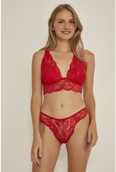 C&City 7105 Kadın Kaplı Bralet Sütyen Külot Takım Kırmızı