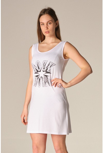 C&city E-01 Kadın Penye Plaj Elbisesi Beyaz