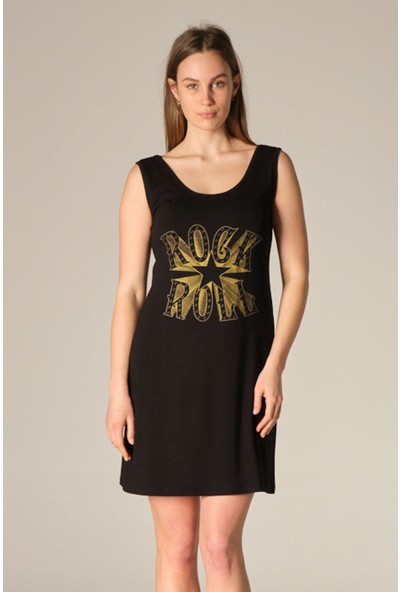 C&city E-01 Kadın Penye Plaj Elbisesi Siyah