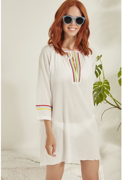 C&city Kadın Pareo Plaj Elbisesi 21913 Beyaz