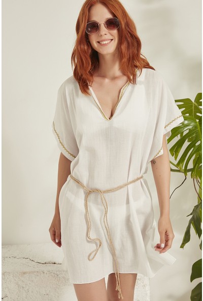 C&city Kadın Pareo Plaj Elbisesi 21917 Beyaz