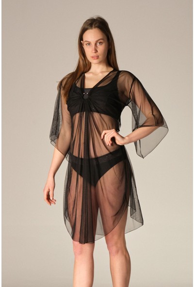 C&city Tp-16 Kadın Pareo Plaj Elbisesi Siyah