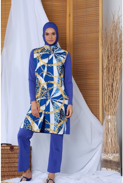 C&city Kadın Uzun Kol Zincir Desenli Pantolon Tesettür Mayo 20181 Saks