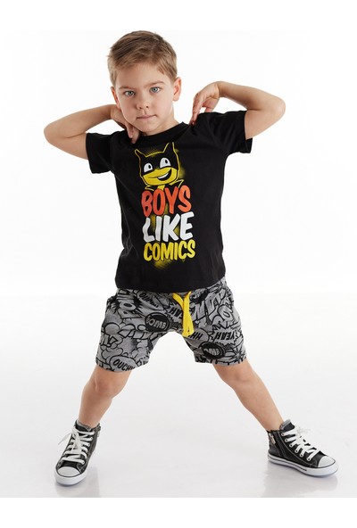 Denokids Çizgi Roman Erkek Çocuk Tshirt-Şort Takım