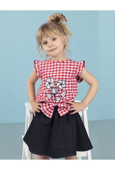 Mushi Çiçekler Denim Etek Takım