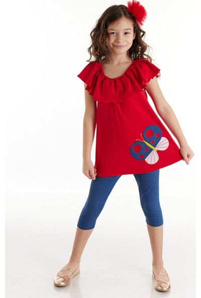 Denokids Fırfırlı Kelebek Kız Tunik Takım