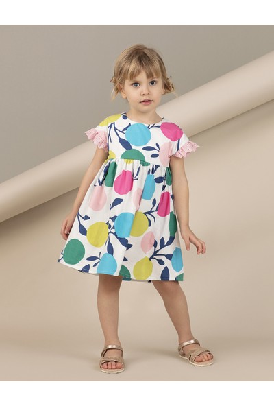 Mushi Portakal Fırfırlı Kız Elbise
