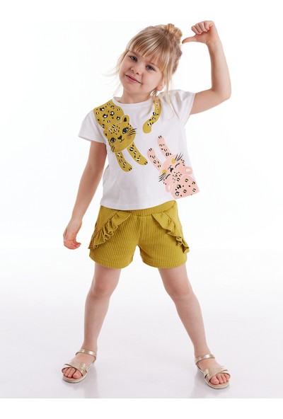 Denokids Muzip Kediler Kız Şort Takım