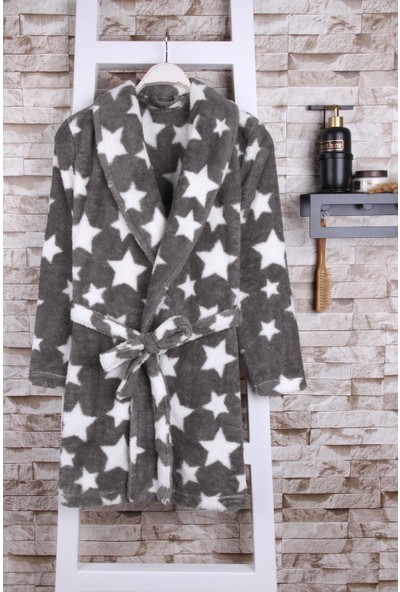 Baveno %100 Polyester Kadın Şalyaka Yıldız Baskılı Sabahlık