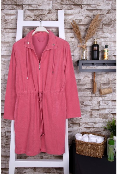 Baveno Pamuklu Dik Yaka Fermuarlı Kemerli Sabahlık