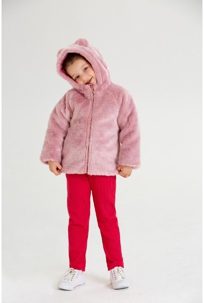 Wonder Kids Kız Çocuk Pembe Kapüşonlu Kürk Mont MK20AW4055