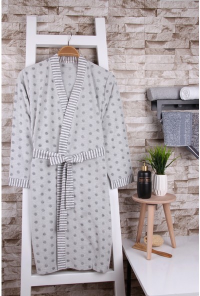 Baveno Kadın Puantiyeli Gri Kimono Sabahlık