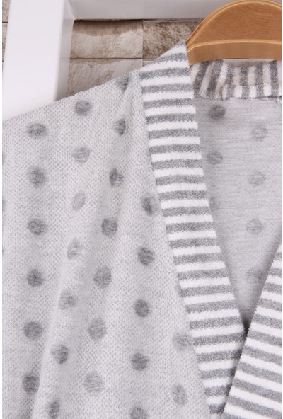Baveno Kadın Puantiyeli Gri Kimono Sabahlık