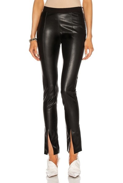 By Umut Design Yırtmaçlı Ince Kemerli Deri Pantolon