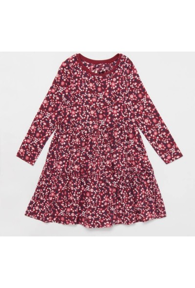 My Cutie Pie Çiçek Desenli Bordo Elbise
