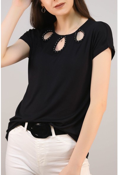 Lee Paris Önü Dekolteli Tişört Siyah - 5038.139.