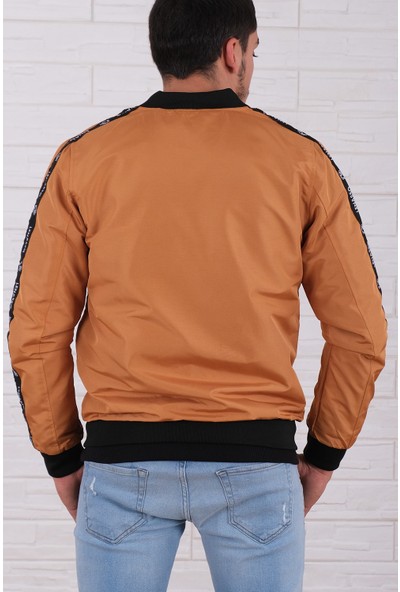 Arlin Erkek Hakim Yaka Mevsimlik Fermuarlı Cepli Armalı Hardal Ceket