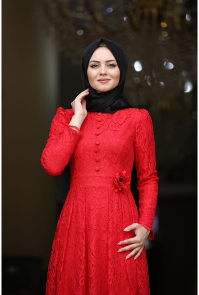 Moda Çizgi Ahunisa Henna Abiye Kırmızı 5646 - Moda Çizgi