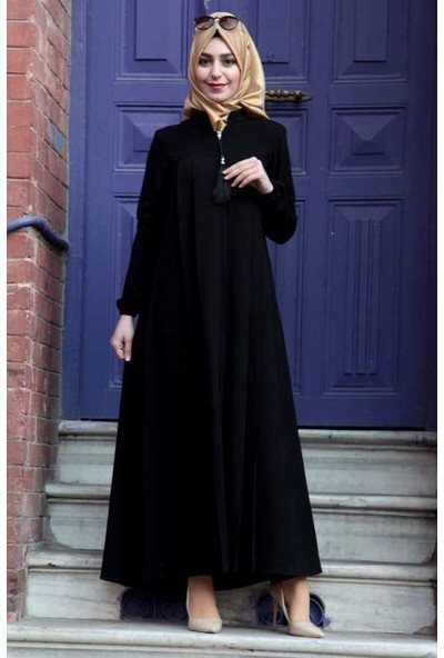 Moda Çizgi Medine Ipeği Tesettür Pile Detaylı Ferace MDC-0165 Siyah - Moda Çizgi