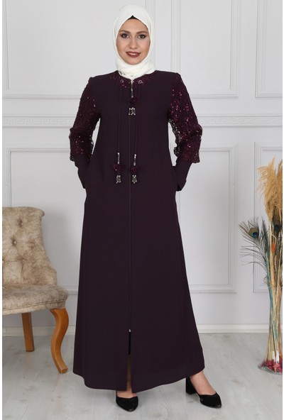 Moda Çizgi Pul Detay Ferace Mor MC1006 - Moda Çizgi