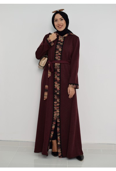Moda Çizgi Lazer Işlemeli Küpür Kapüşonlu Ferace 7121 Bordo - Moda Çizgi