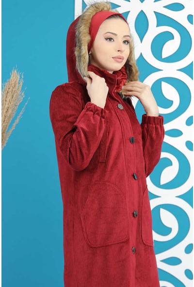 Moda Çizgi Kadife Tesettür Mont Astarlı Bordo - 1308 - Moda Çizgi Moda Çizgi Kadife Tesettür Mont Astarlı Bordo - 1308 - Moda Çizgi