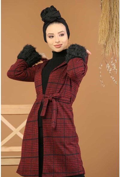 TofisaKolları Kürklü Tesettür Ceket Bordo - 5211 - Tofisa TofisaKolları Kürklü Tesettür Ceket Bordo - 5211 - Tofisa