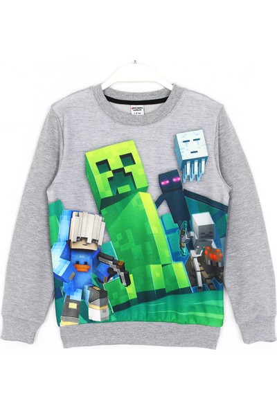 Minecraft Creeper Baskılı Çocuk Sweatshirt 5 - 14 Yaş Gri Minecraft Creeper Baskılı Çocuk Sweatshirt 5 - 14 Yaş Gri