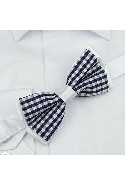 Lacivert-Beyaz Kareli Desen Papyon