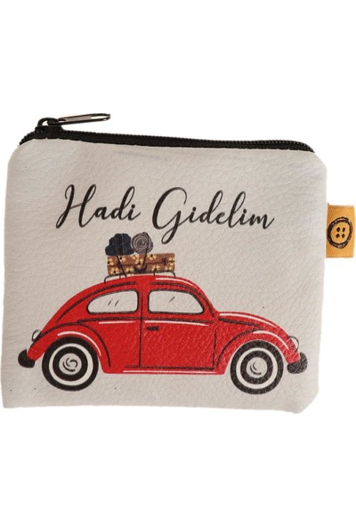 Çetin Hadi Gidelim Kırmızı Vosvos Tasarımlı Süet Bozuk Para Cüzdanı