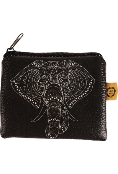 Çetin Siyah Beyaz Fil Tasarımlı Süet Bozuk Para Cüzdanı