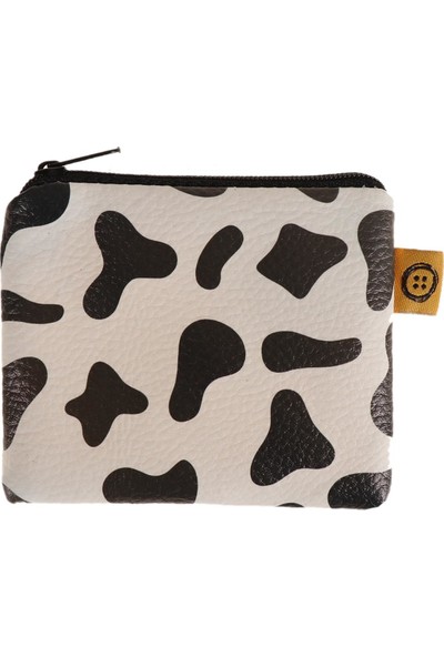 Çetin Siyah Beyaz Dalmaçyalı Tasarım Süet Bozuk Para Cüzdanı