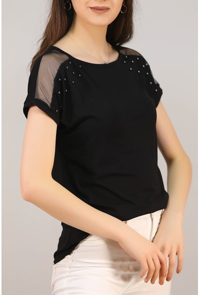 Lee Paris Tül Detaylı Tişört Siyah - 5049.139.