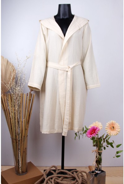 Baveno %100 Pamuk Iki Kat Müslin Kapşonlu Sabahlık Bornoz Baveno %100 Pamuk Iki Kat Müslin Kapşonlu Sabahlık Bornoz