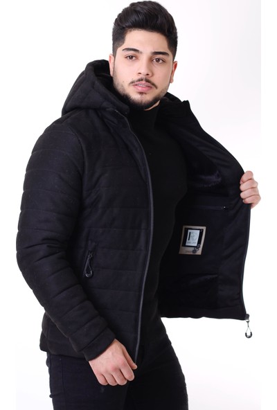 Stil Kombin Nottareel Kolu Lastikli Kapşonlu Süet Mont